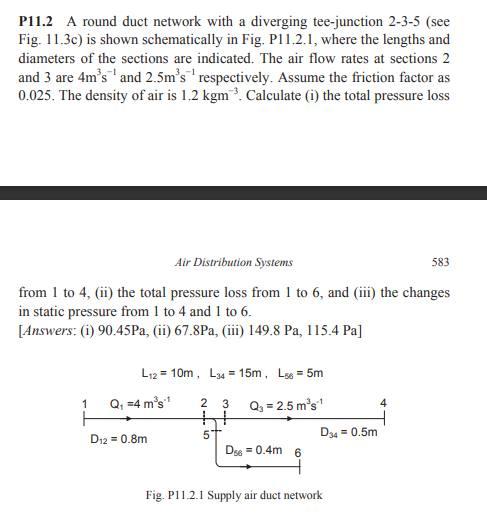 Solved P11.2 A round duct network with a diverging | Chegg.com