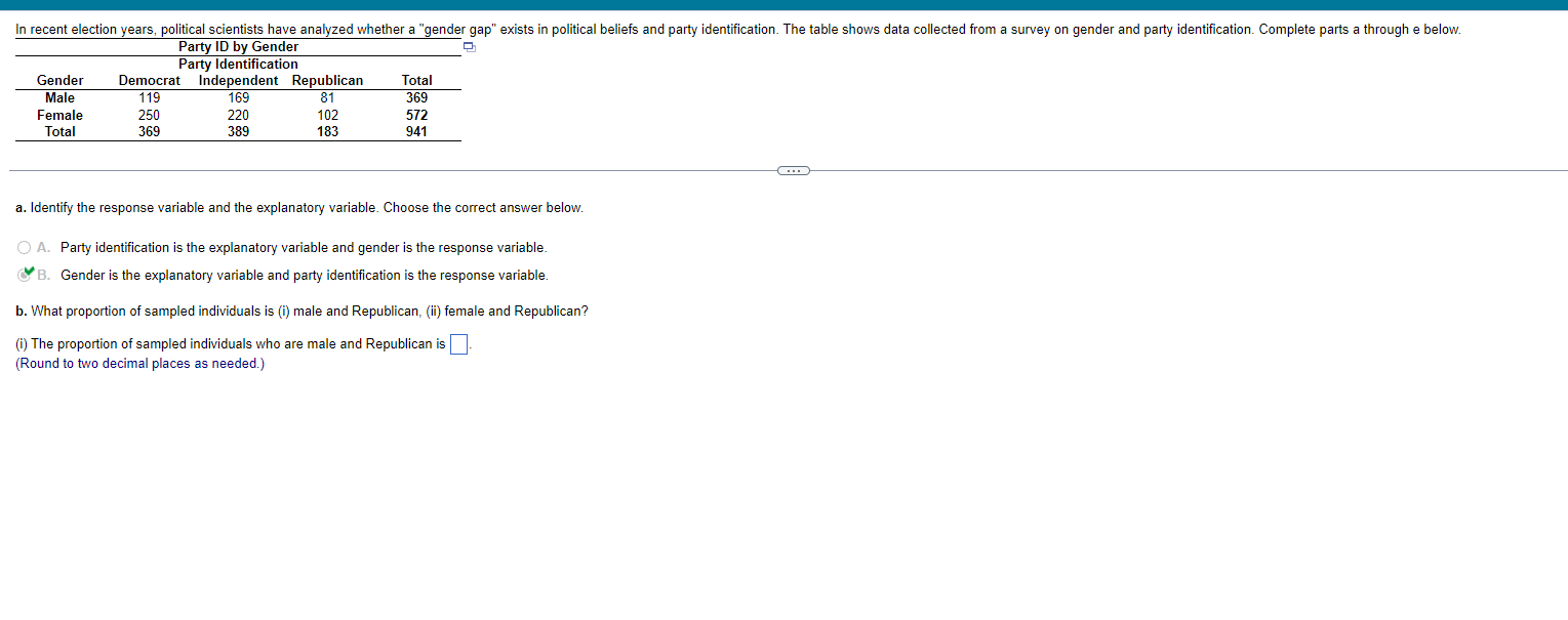Solved a. Identify the response variable and the explanatory | Chegg.com