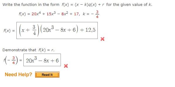 Solved Write the function in the form f(x) = (x - k)q(x) +r | Chegg.com