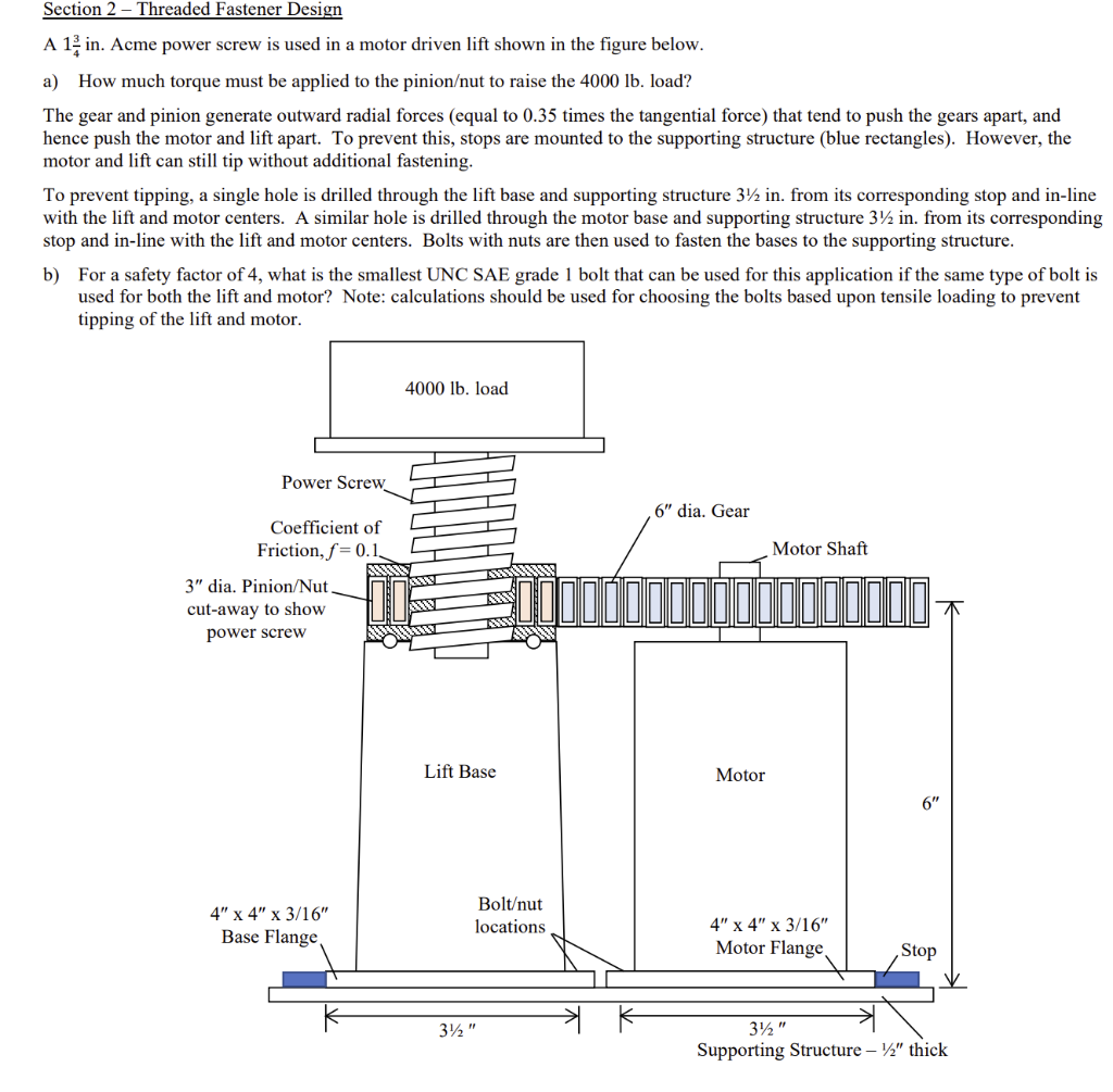 Section 2 - Threaded Fastener Design A 1 in. Acme | Chegg.com