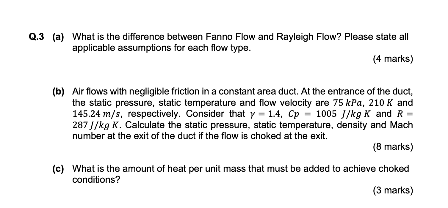 Solved Q.3 (a) What is the difference between Fanno Flow and | Chegg.com