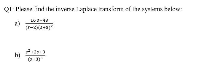 Solved Q1: Please find the inverse Laplace transform of the | Chegg.com