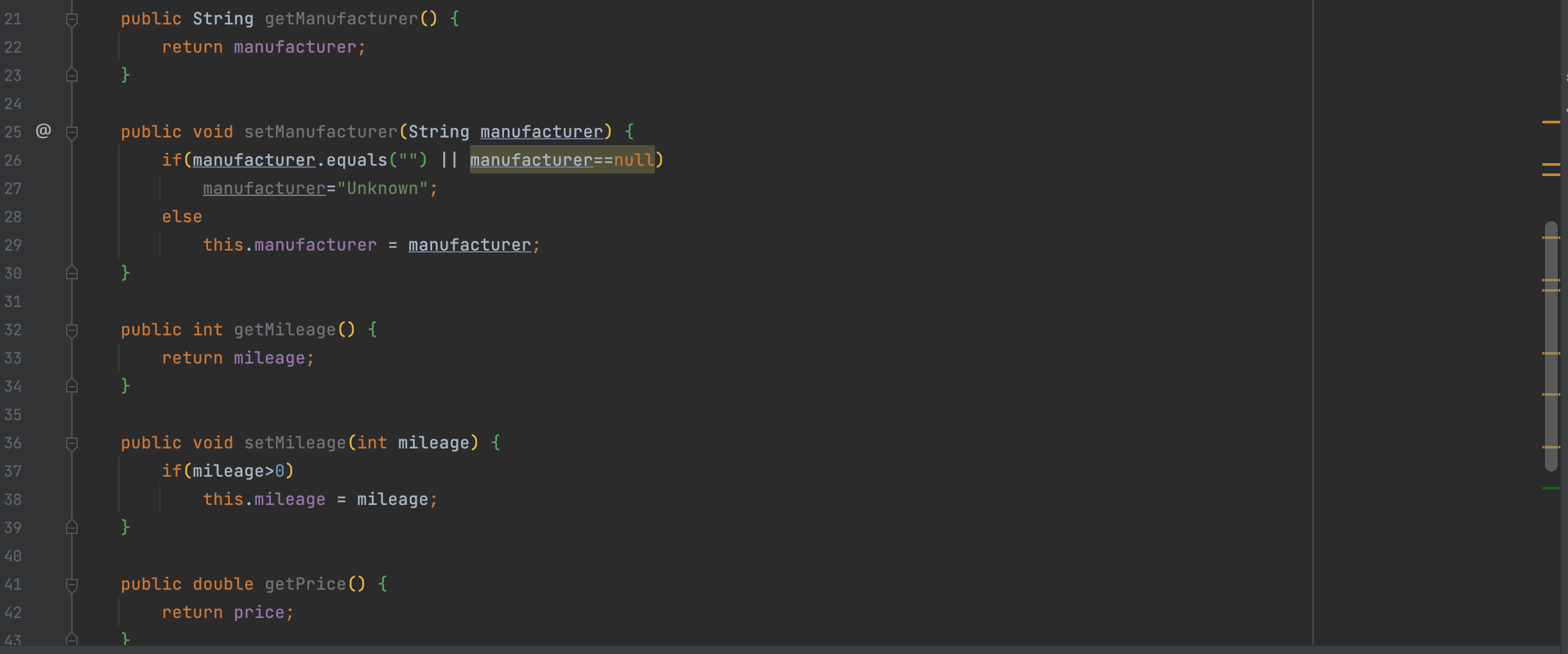 Solved public void setManufacturer(String manufacturer) \{ | Chegg.com