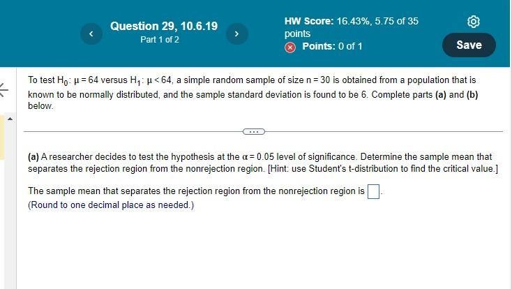 Solved To Test H0 μ 64 Versus H1 μ