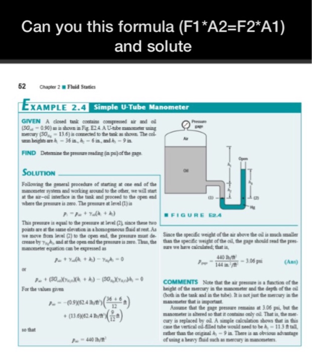 Can you this formula (F1 *A2=F2*A1) and solute 52 | Chegg.com