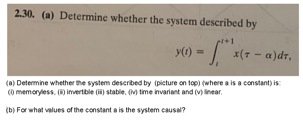 Solved 2.30. (a) Determine whether the system described by | Chegg.com