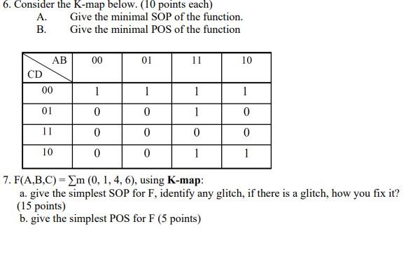 Solved 6 Consider The K Map Below 10 Points Each A Give