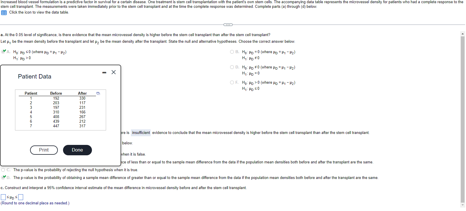 Solved Construct and interpret a 95% confidence interval | Chegg.com