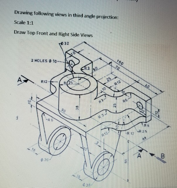 Solved Drawing following views in third angle projection: | Chegg.com