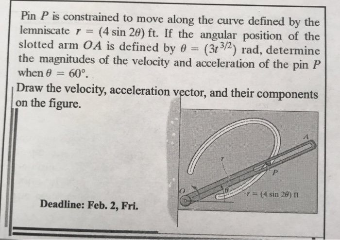 Solved Pin P is constrained to move along the curve defined | Chegg.com