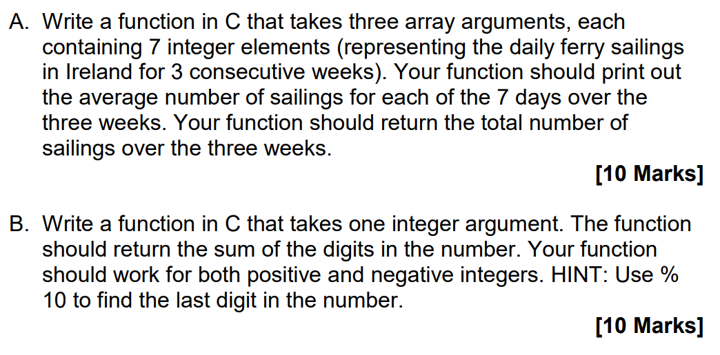 Solved A Write A Function In C That Takes Three Array