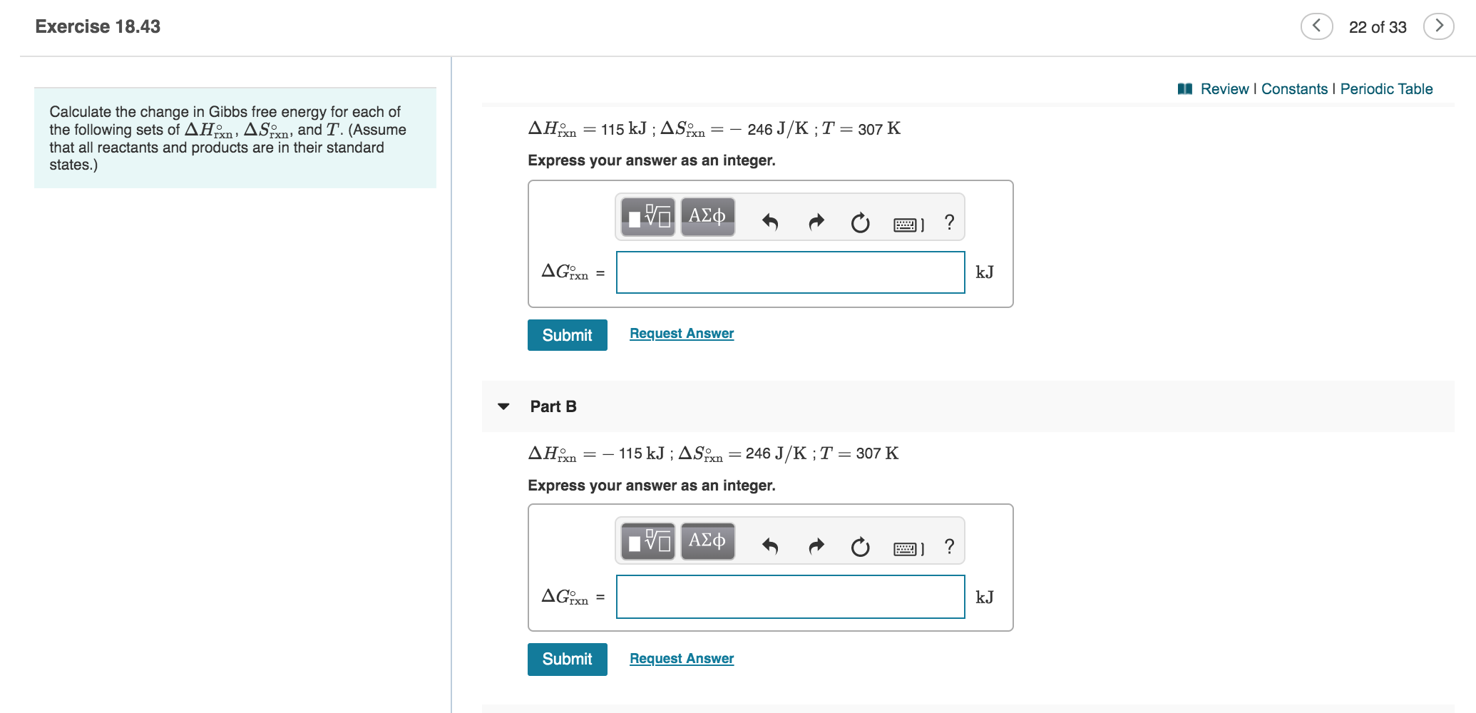 Solved Calculate the change in Gibbs free energy for each of | Chegg.com