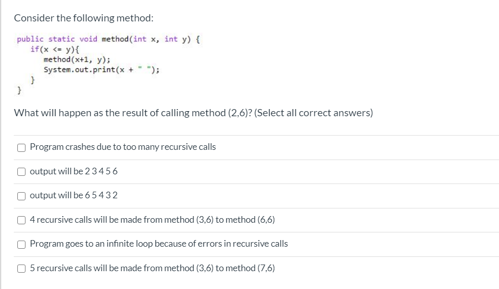 Solved Consider the following method: public static void | Chegg.com