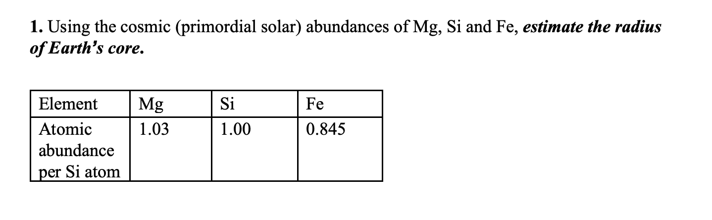 Solved 1. Using the cosmic (primordial solar) abundances of | Chegg.com
