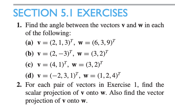 Solved Please do the exercise 2. For each pair of vectors in | Chegg.com