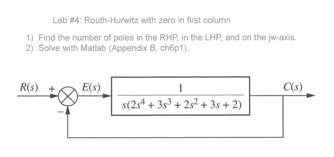 Solved Lab #4: Routh-Hurwitz with zero in first column 1) | Chegg.com