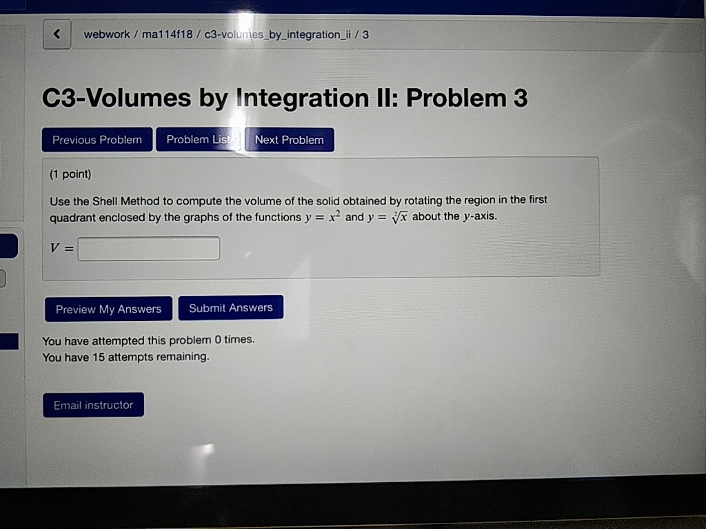Solved webwork/ma114118 c3-volumes by integration_ii /3 | Chegg.com