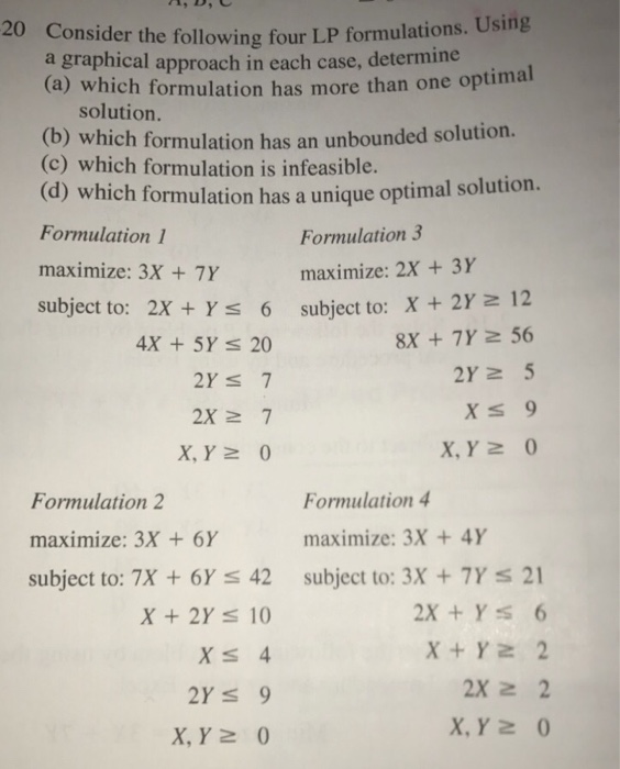 Solved 20 ng four LP formulations. Using Consider the | Chegg.com