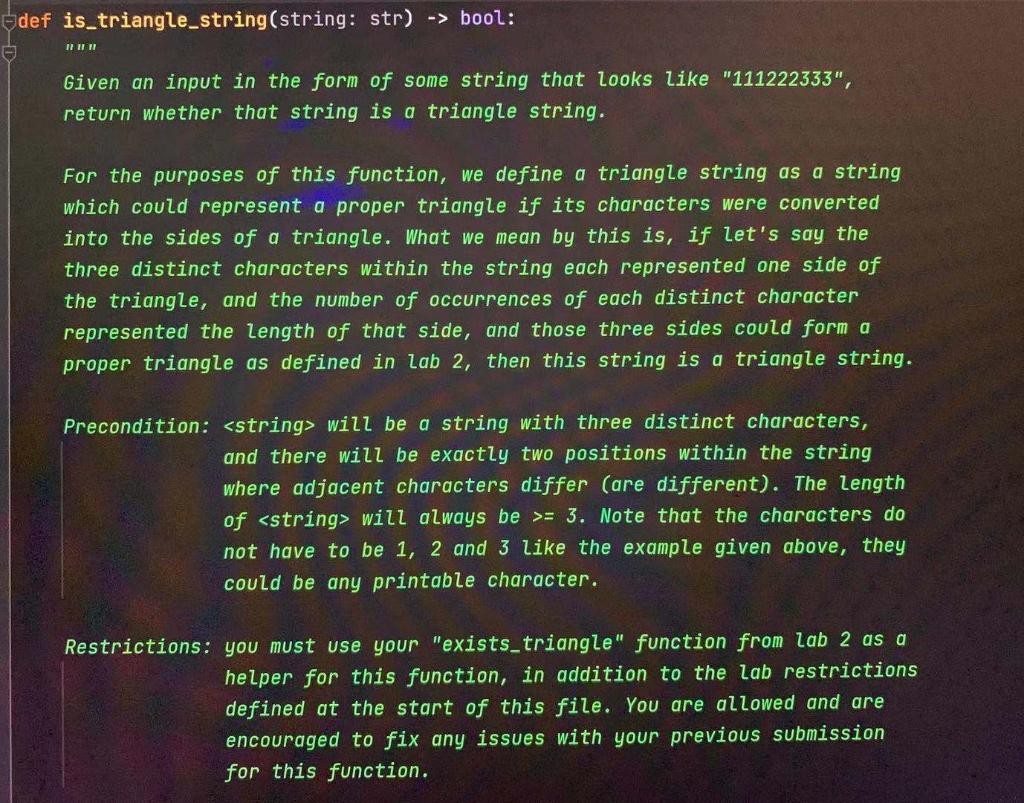 Solved def is_triangle_string(string: str) -> bool: RITI | Chegg.com