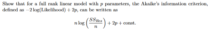 Solved Show that for a full rank linear model with p | Chegg.com