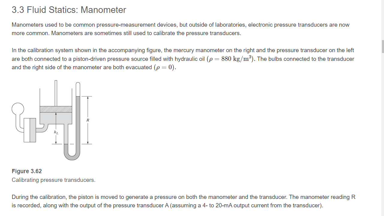 Solved 3.3 Fluid Statics: Manometer Manometers used to be | Chegg.com
