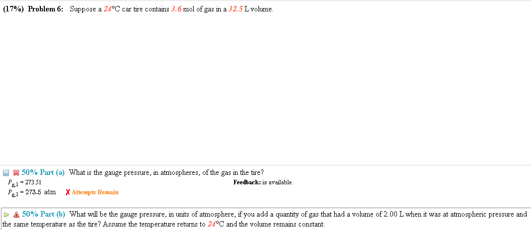 Solved (17\%) Problem 6: Suppose a 24∘C car tire contains | Chegg.com Solved (17\%) Problem 6: Suppose a 24∘C car tire contains | Chegg.com