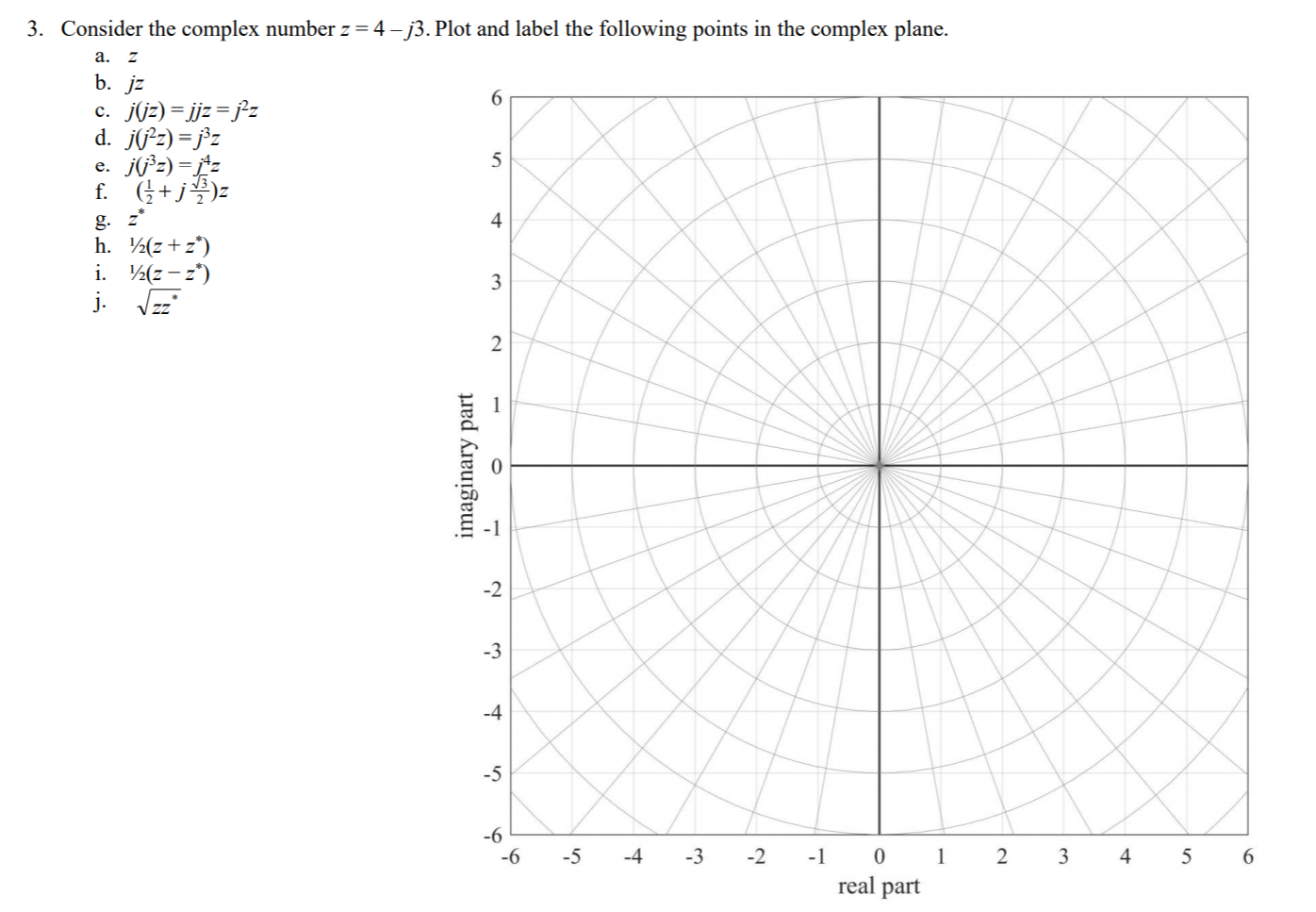 Solved 3. Consider the complex number z = 4-j3. Plot and | Chegg.com