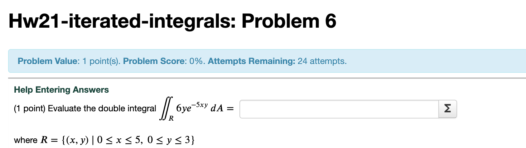 Solved Hw21-iterated-integrals: Problem 6 Problem Value: 1 | Chegg.com