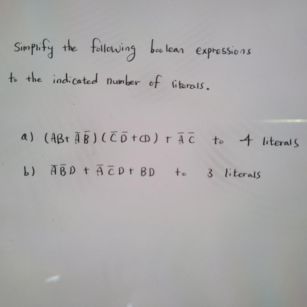 Solved literally '4 literals' means the number of literal | Chegg.com