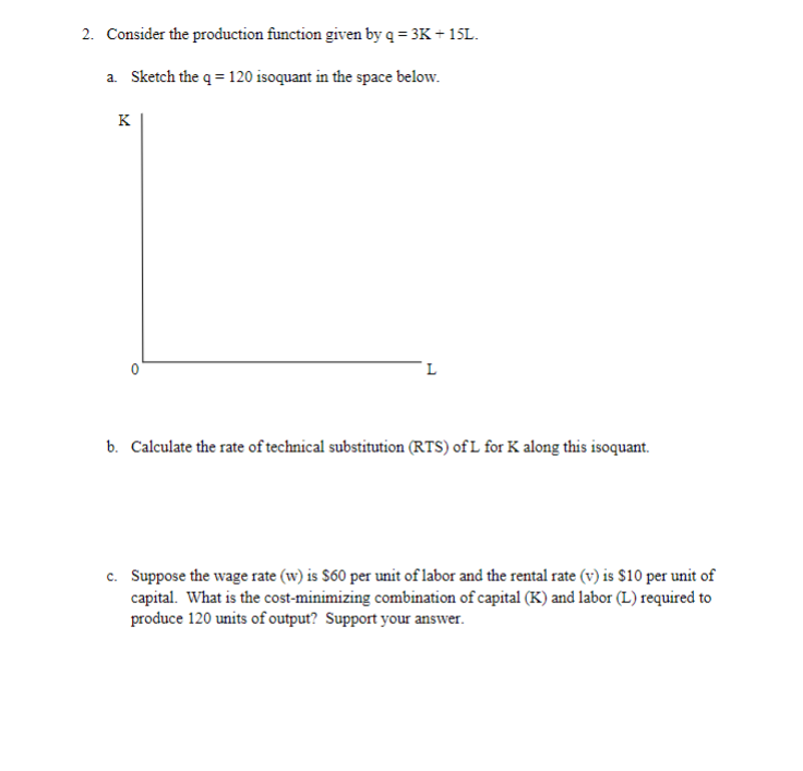 Solved Consider the production function given by q=3K+15L.a. | Chegg.com