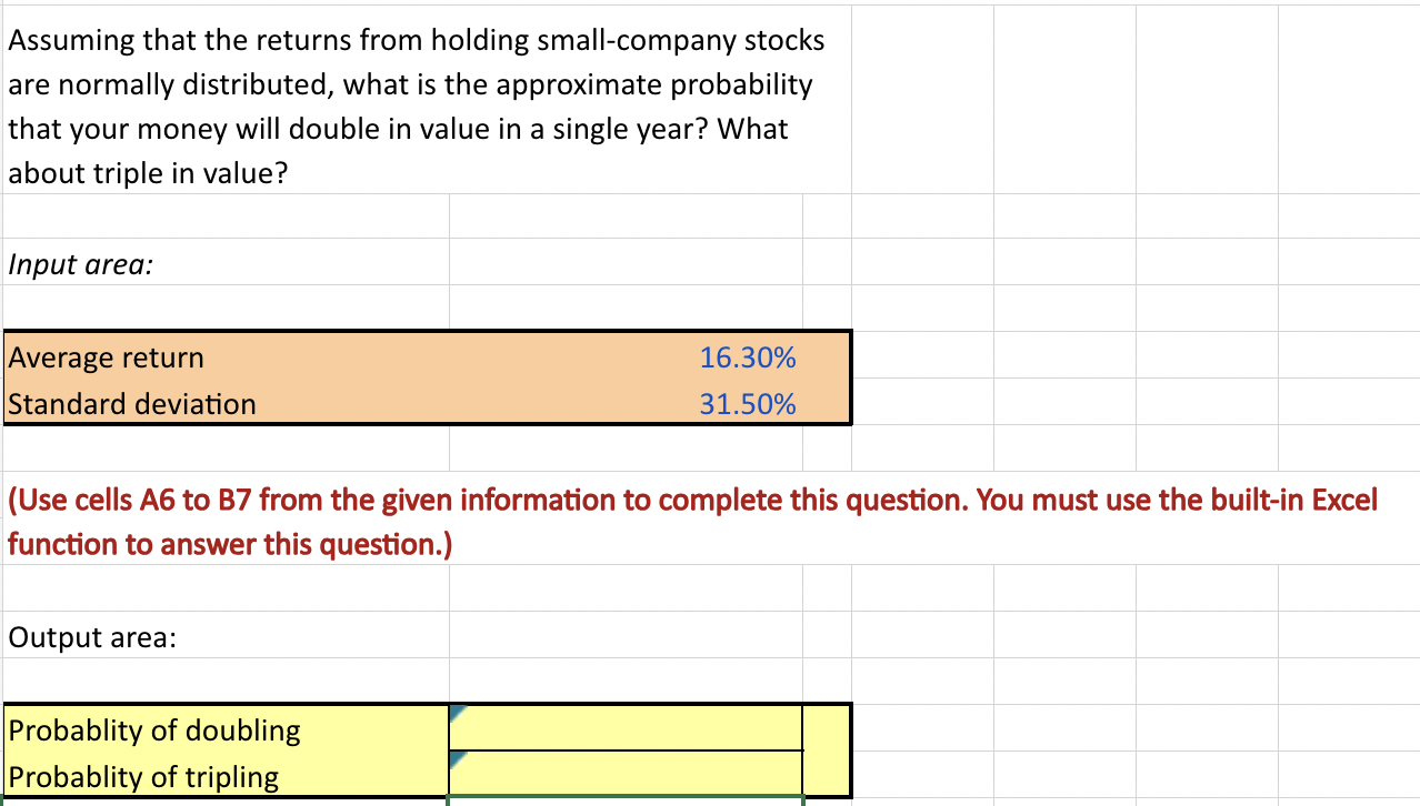 Solved (Use cells A6 to B7 from the given information to | Chegg.com