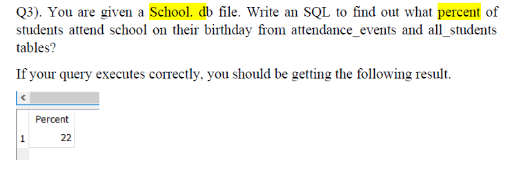Solved Q3). You are given a School. db file. Write an SQL to | Chegg.com