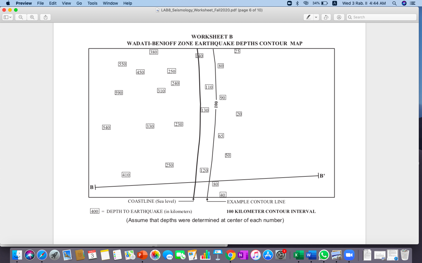 Solved On the Wadati-Benioff Zone Earthquake Depth Contour | Chegg.com