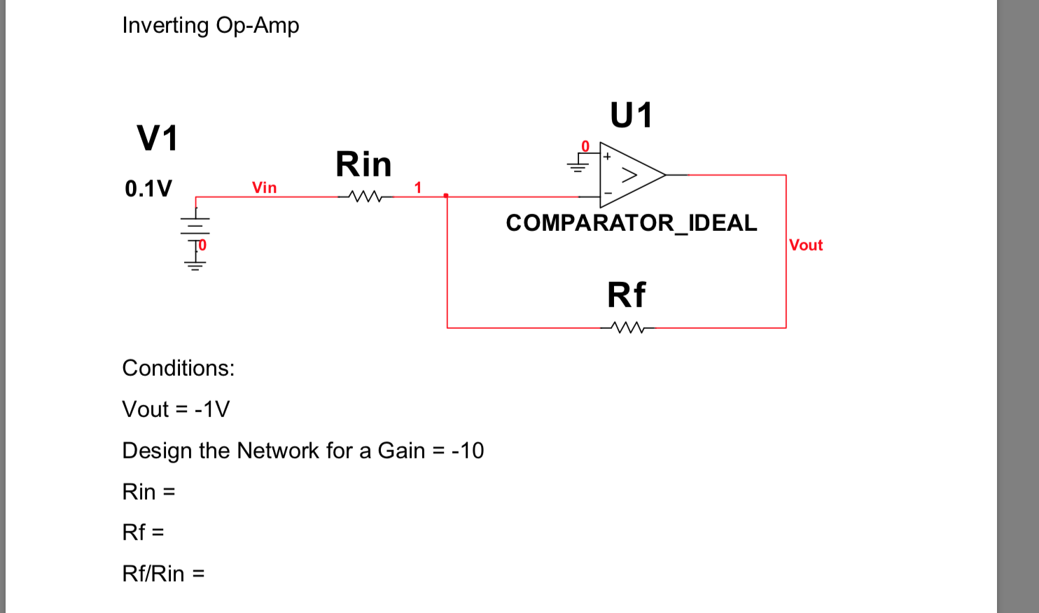 Solved Inverting Op-Amp U1 V1 Rin 0.1V Vin COMPARATOR_IDEAL | Chegg.com