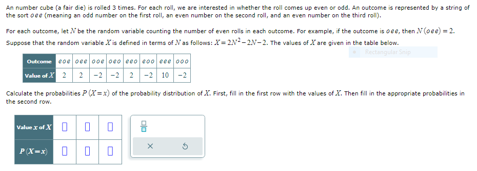 Solved An number cube (a fair die) is rolled 3 times. For | Chegg.com