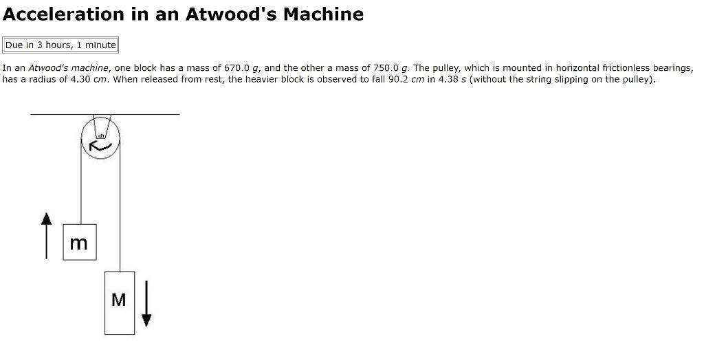 Solved Acceleration in an Atwood's Machine Due in 3 hours, 1 | Chegg.com
