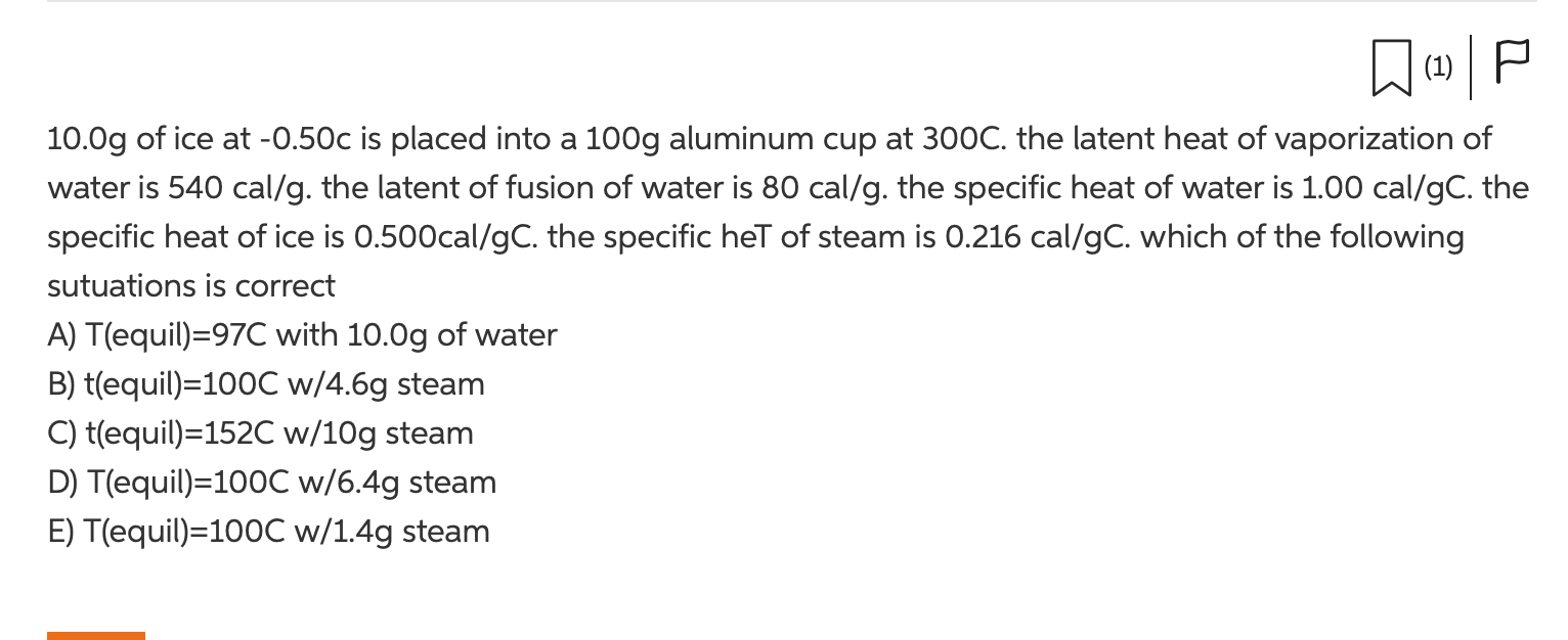 Solved 10.0 g of ice at −0.50c is placed into a 100 g | Chegg.com