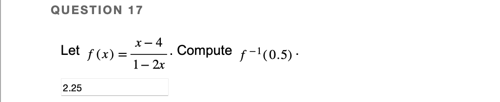 Solved Let f(x)=1−2xx−4. Compute f−1(0.5). | Chegg.com