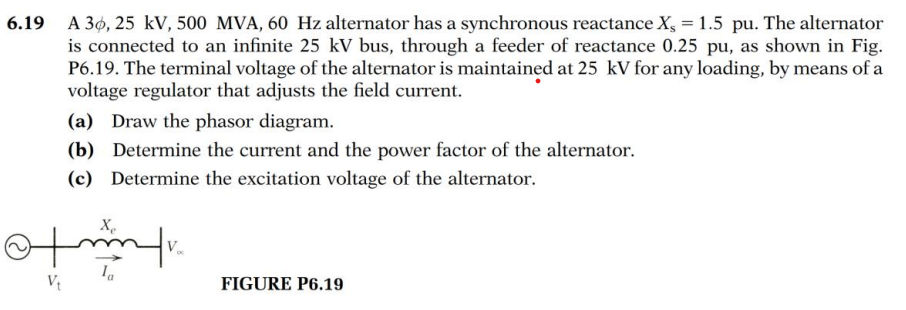 Solved .19 A 3ϕ,25kV,500 MVA, 60 Hz alternator has a | Chegg.com