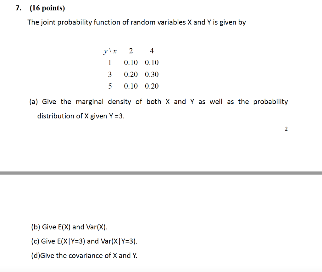 Solved 7. (16 points) The joint probability function of | Chegg.com
