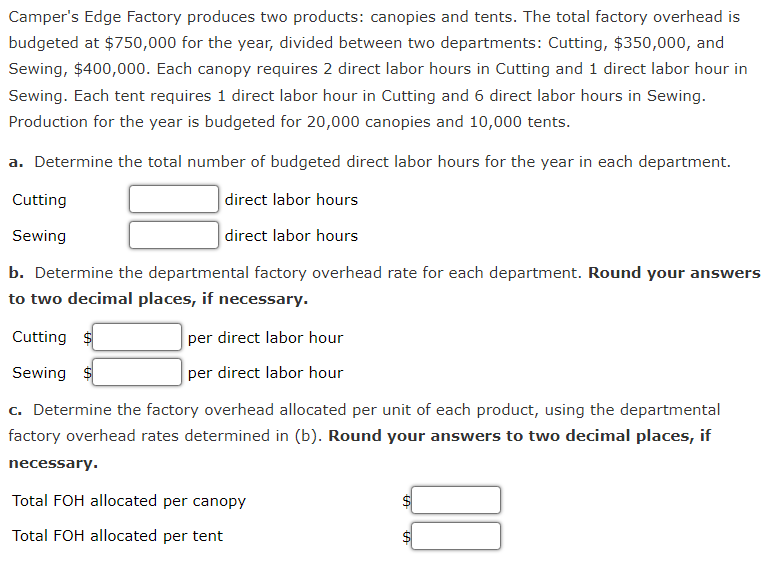 Solved Camper's Edge Factory produces two products: canopies | Chegg.com