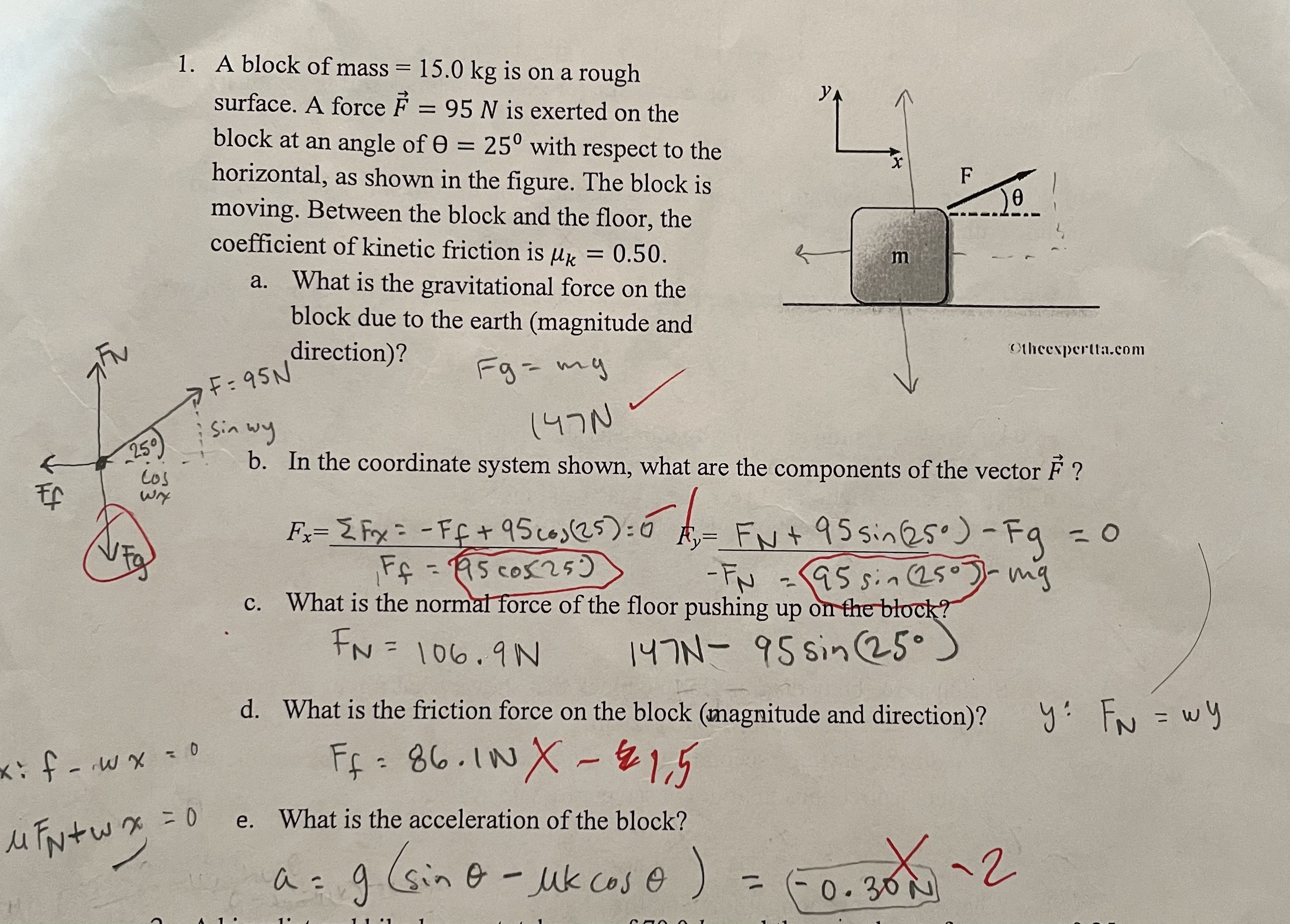 Solved 1. A block of mass =15.0 kg is on a rough surface. A | Chegg.com