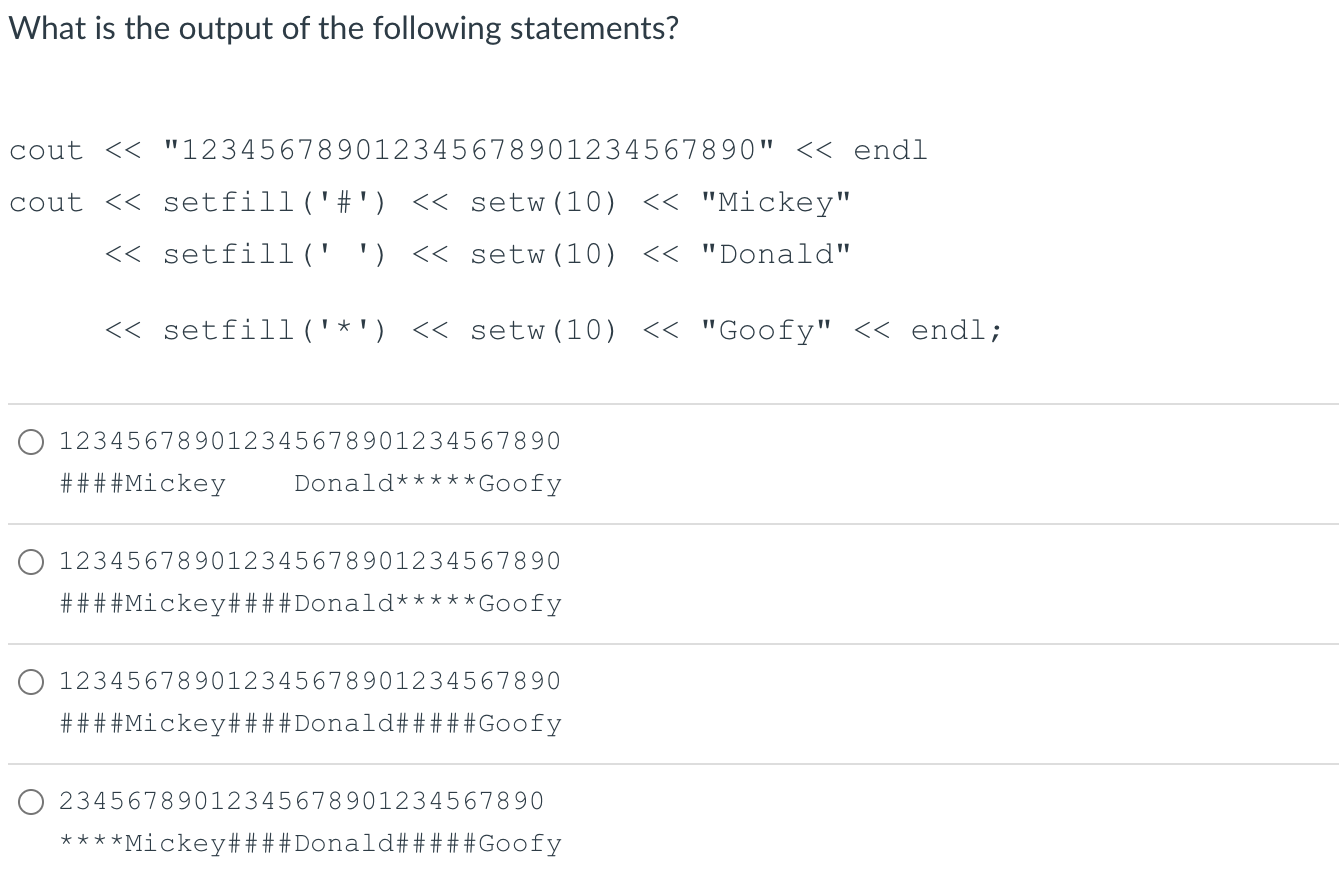 Solved What is the output of the following statements? cout | Chegg.com