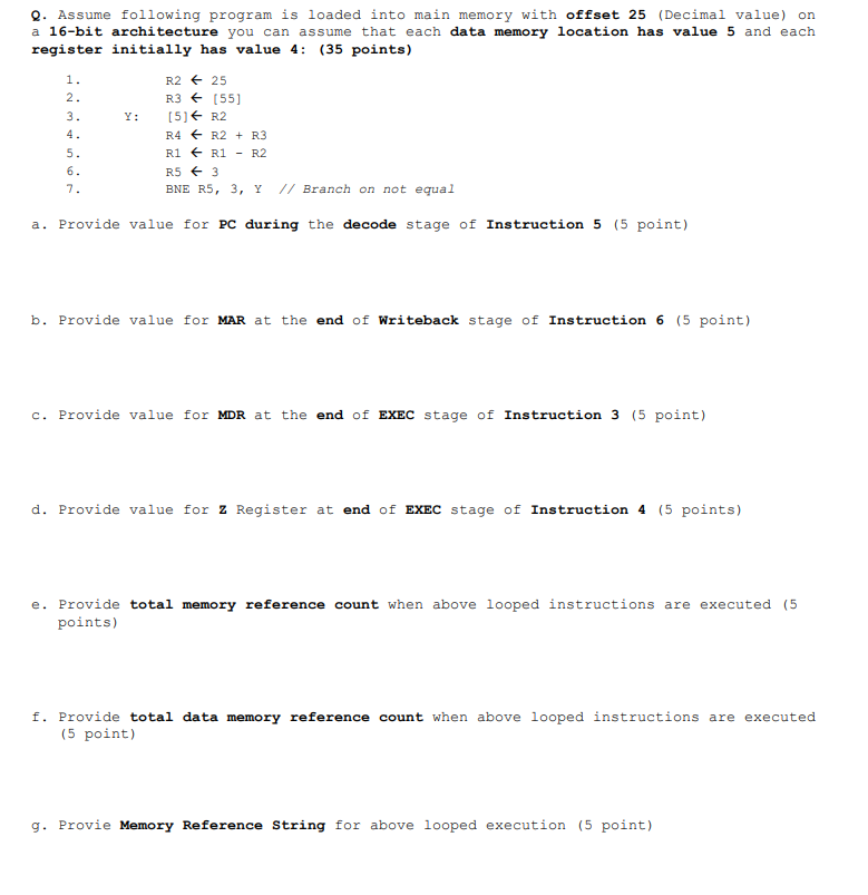 Q Assume Following Program Is Loaded Into Main 