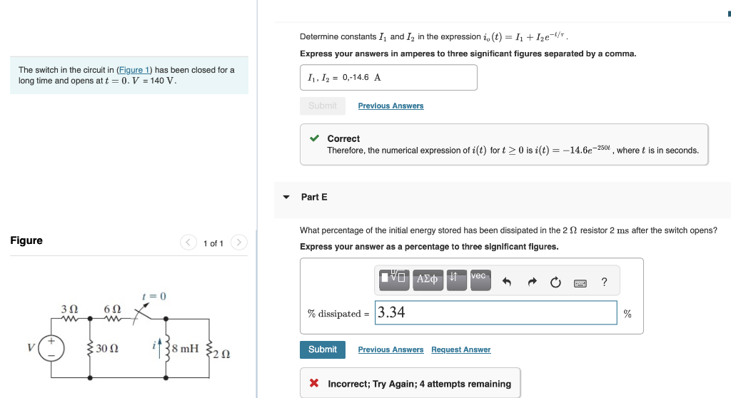 Solved Determine constants I1 and I2 in the expression | Chegg.com