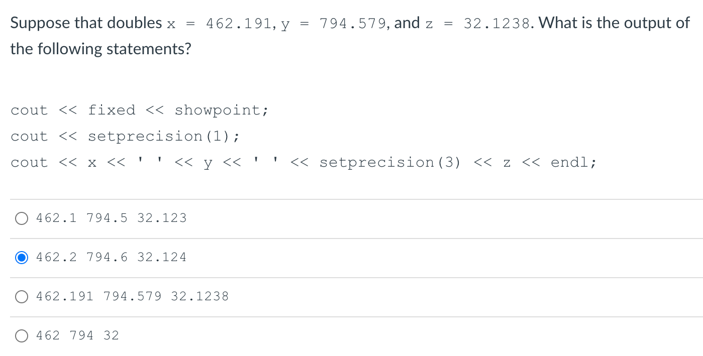 Solved What is the output of the following statements? cout | Chegg.com