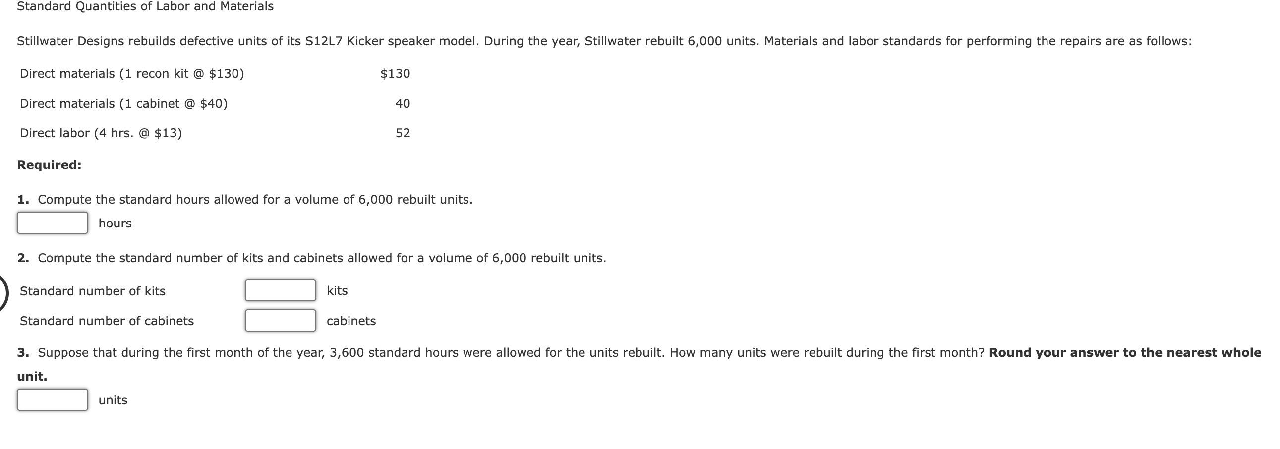 Solved Required: 1. Compute the standard hours allowed for a | Chegg.com
