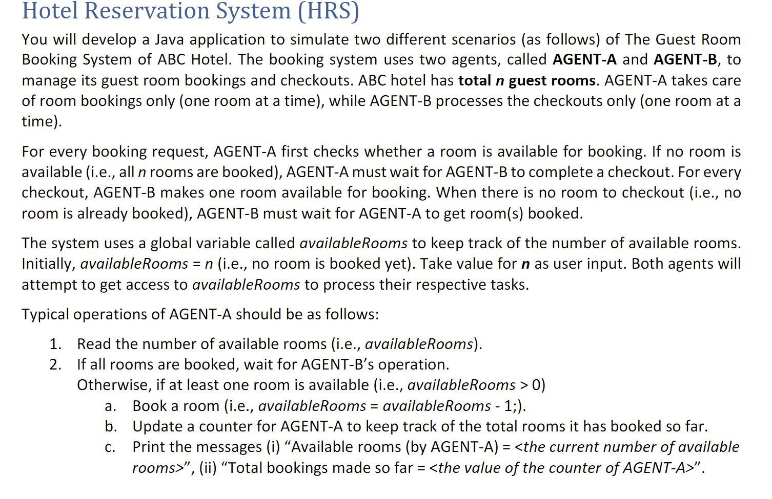 Hotel Reservation System (HRS) You will develop a | Chegg.com