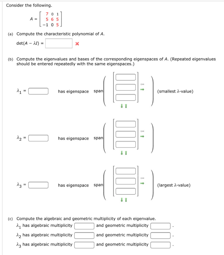 Solved \-105] Consider the following. 7 0 1 5 6 5 A = (a) | Chegg.com