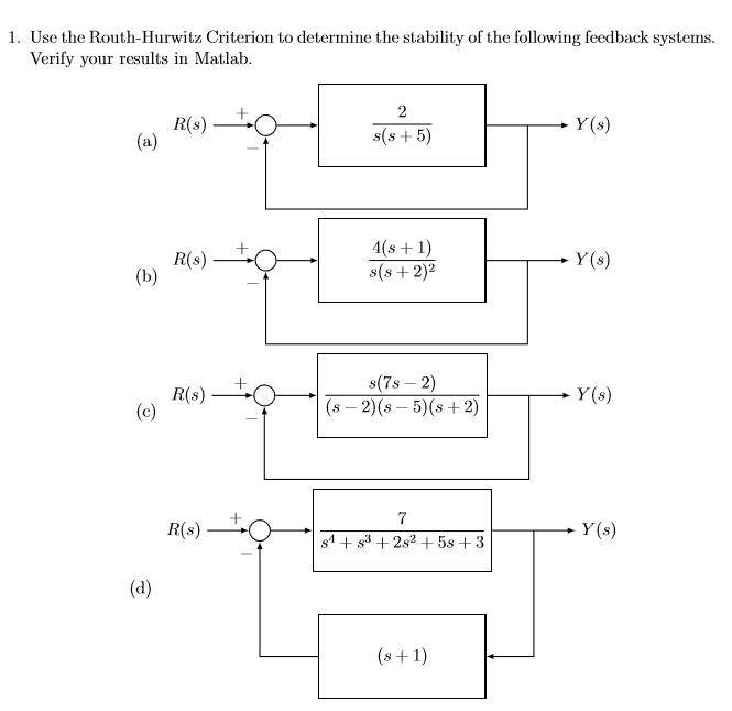Solved 1. Use the Routh-Hurwitz Criterion to determine the | Chegg.com